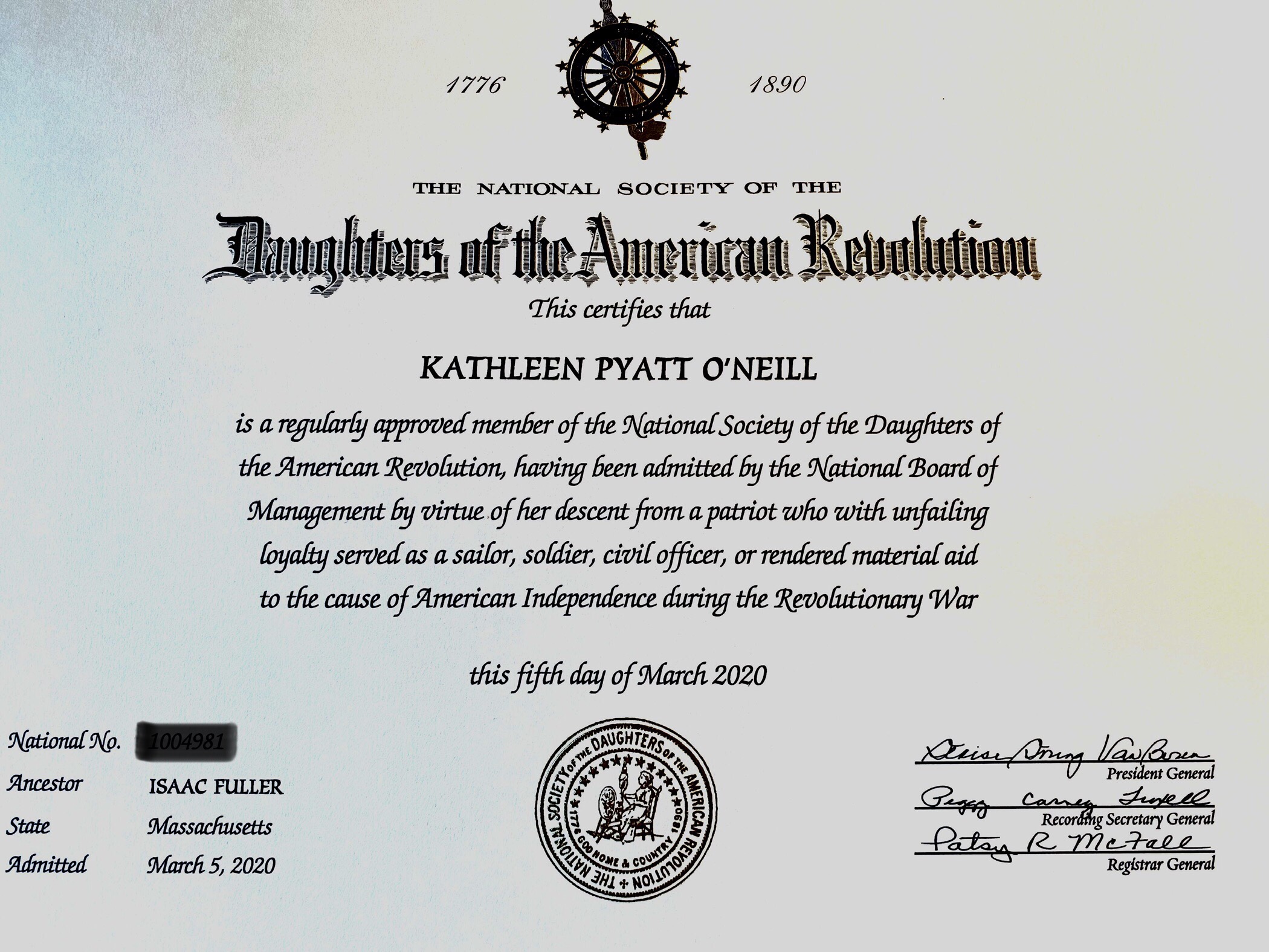 Daughters of the American Revolution – Kathi O'Neill Genealogy
